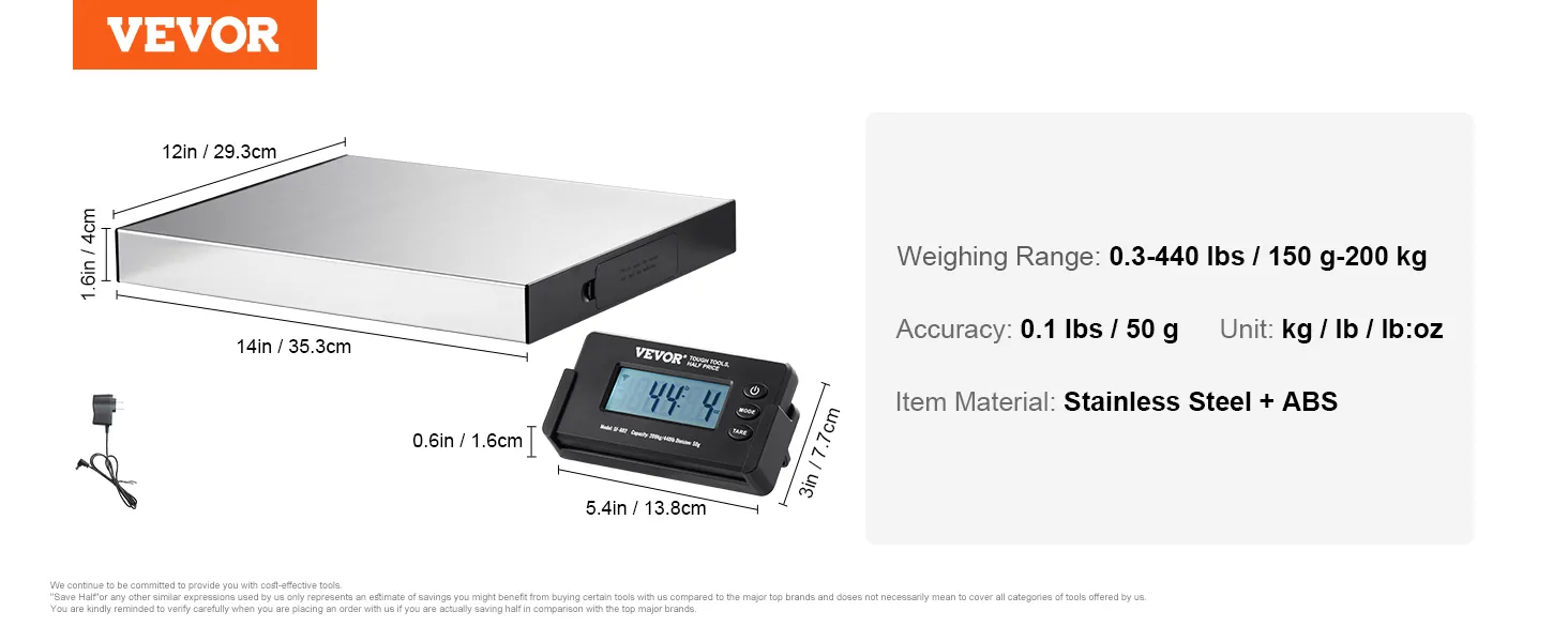 VEVOR Digital Shipping Scale, 49 ft Wireless Control, 440 lbs x 1.7 oz ...