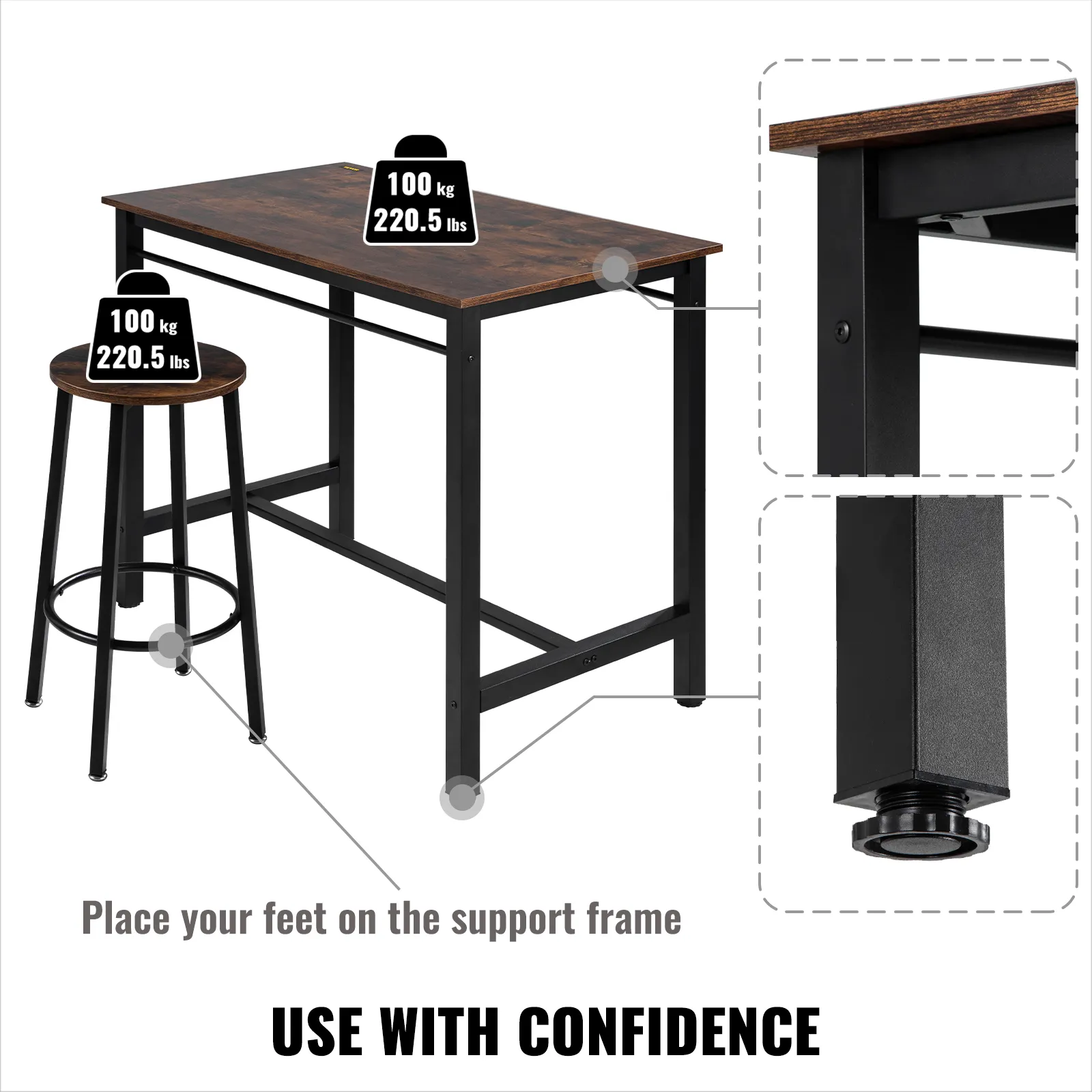 VEVOR Bar Table and Chairs Set 43" Pub Table Set with 4 Bar Stools Kitchen Dining Table and ...