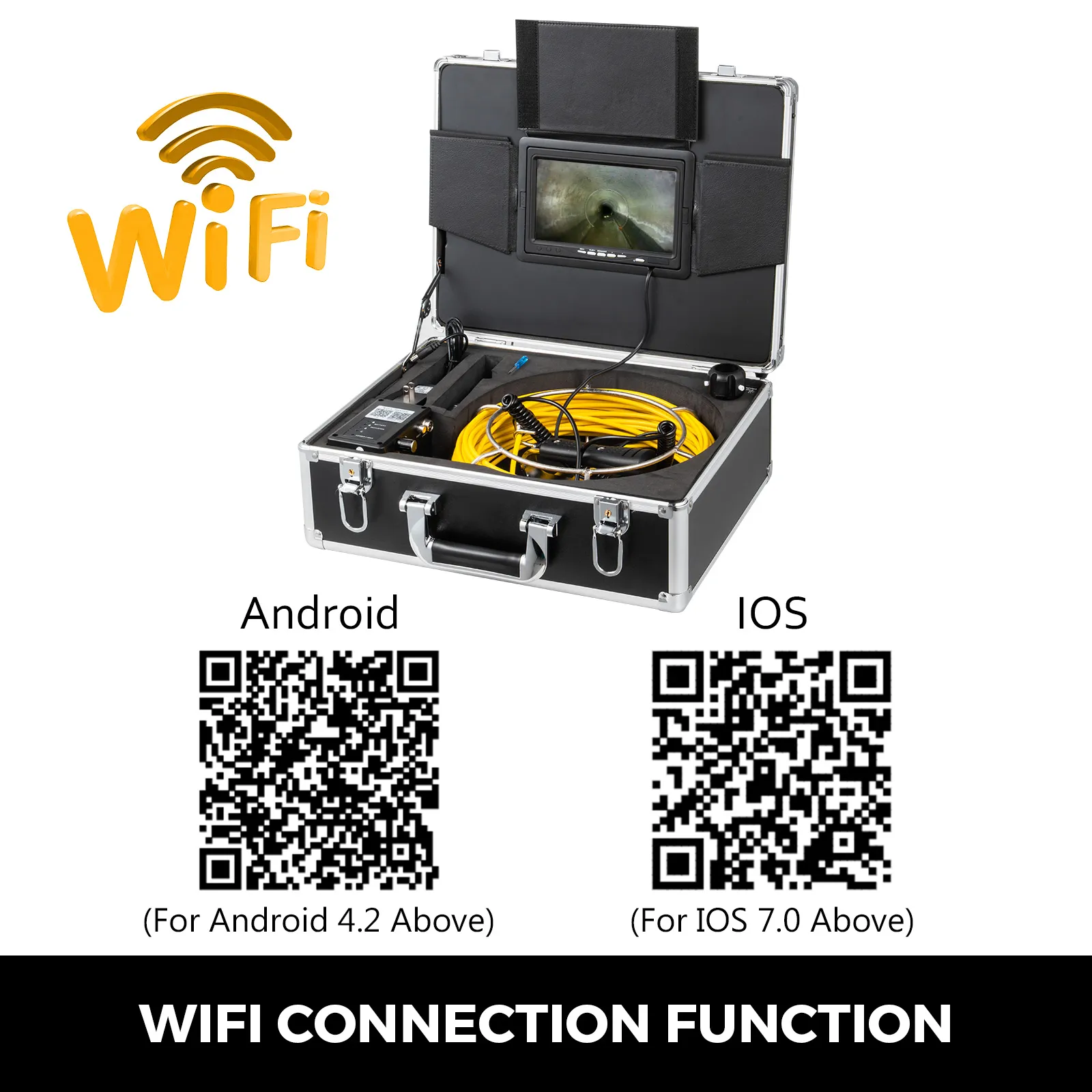 VEVOR 50M 9 Inch WiFi 23mm Pipe Inspection Camera 1000 TVL and 12 LED ...