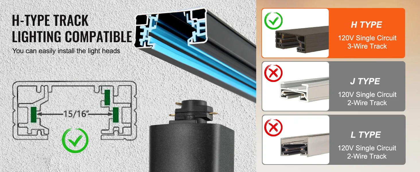 VEVOR LED Track Lighting Heads, 6.5W 3000K 470lm Warm White, Dimmable H ...