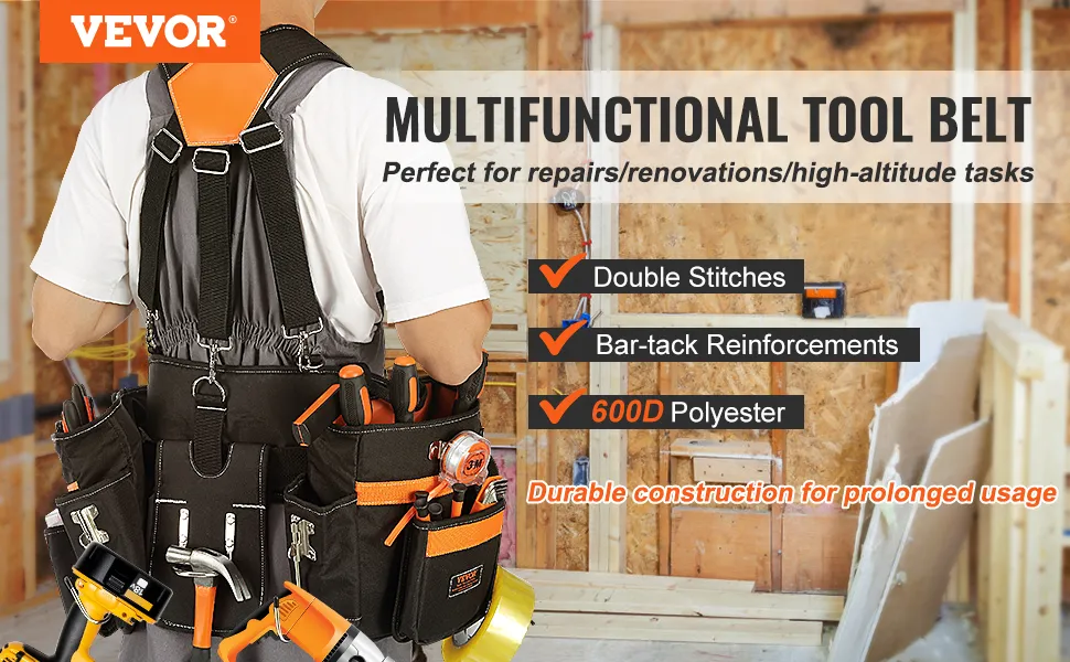 VEVOR Tool Belt with Suspenders, 29 Pockets, 29-54 inches Adjustable ...