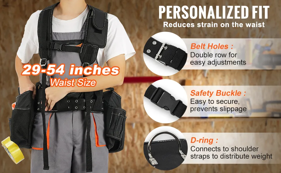 VEVOR Tool Belt with Suspenders, 29 Pockets, 29-54 inches Adjustable ...