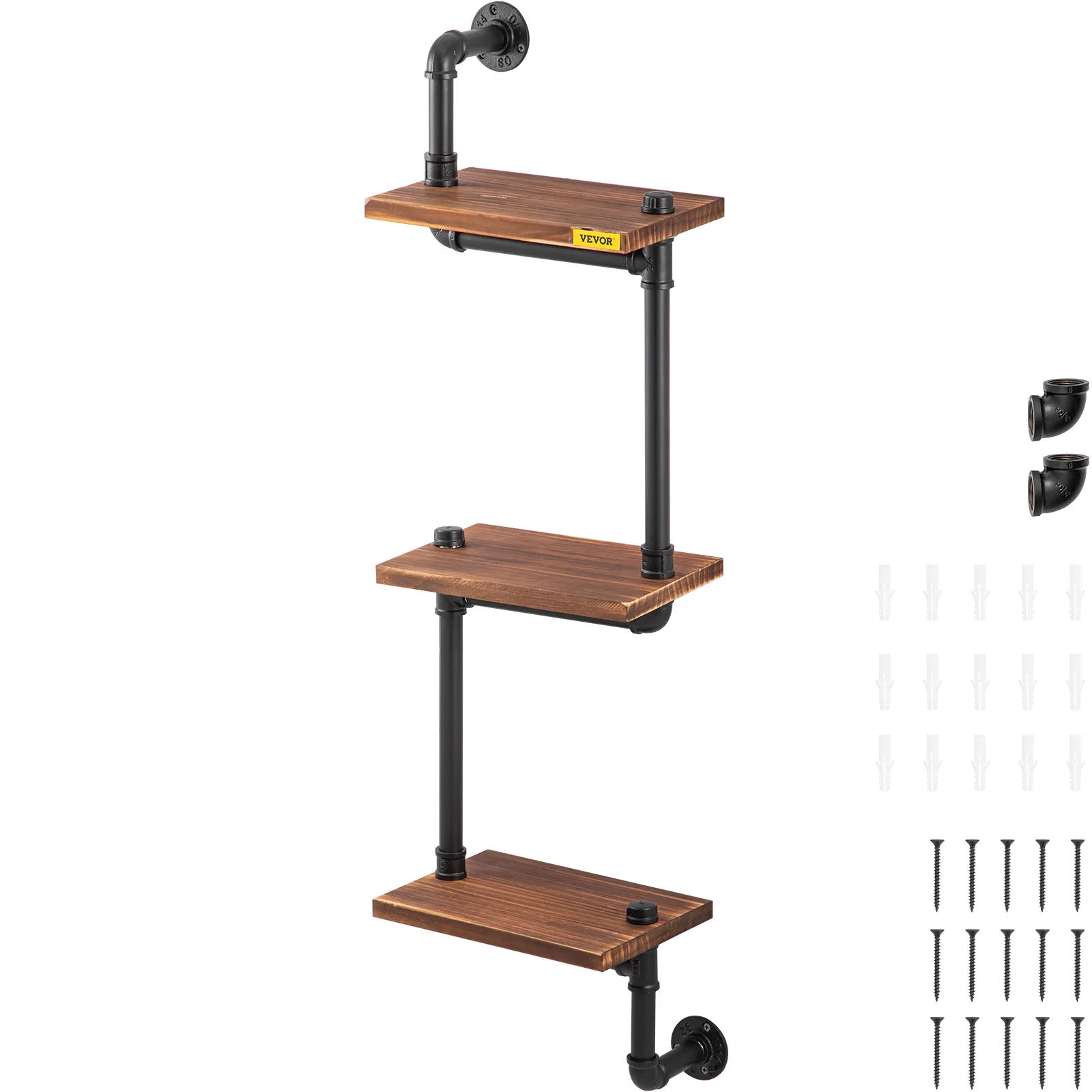 VEVOR Industrial Pipe Shelving, Pipe Shelves with 3-Tier Wood Planks ...