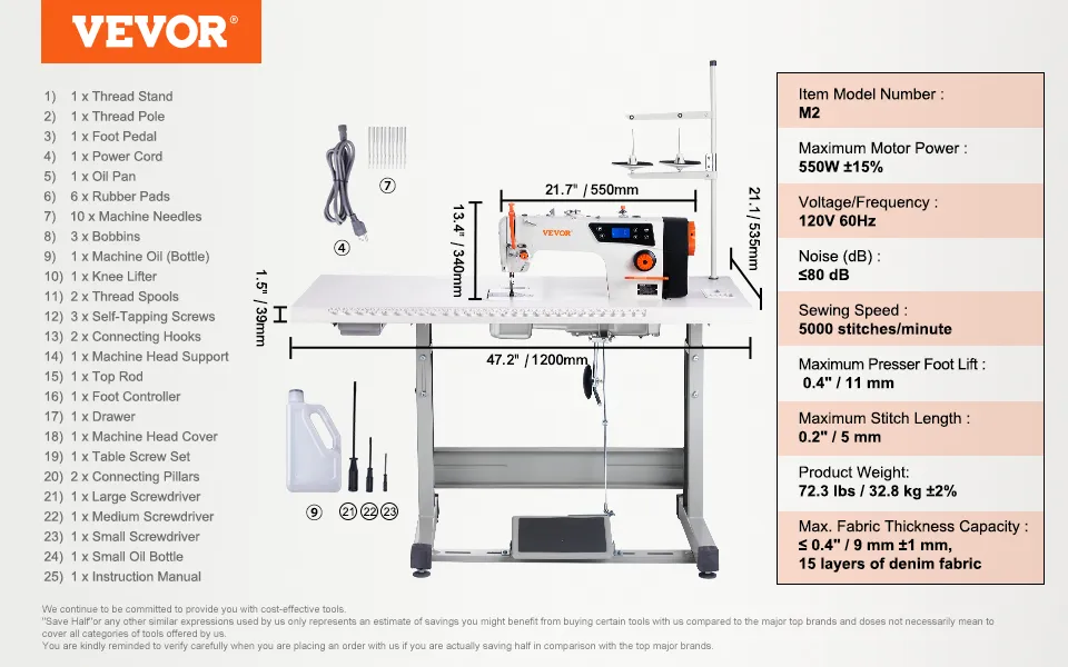 VEVOR Industrial Sewing Machine, 550W Servo Motor and Table Stand ...