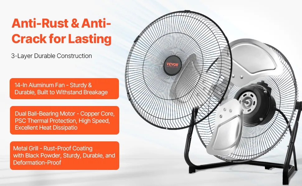 VEVOR Floor Fan, 3 Speeds High Velocity Heavy Duty 14 Inch Industrial ...