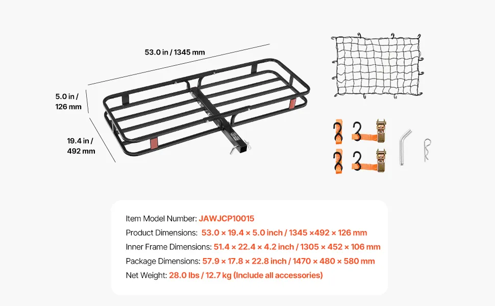 VEVOR 53" x 19" x 5", Hitch Cargo Carrier, 500 lbs Capacity Hitch Cargo ...