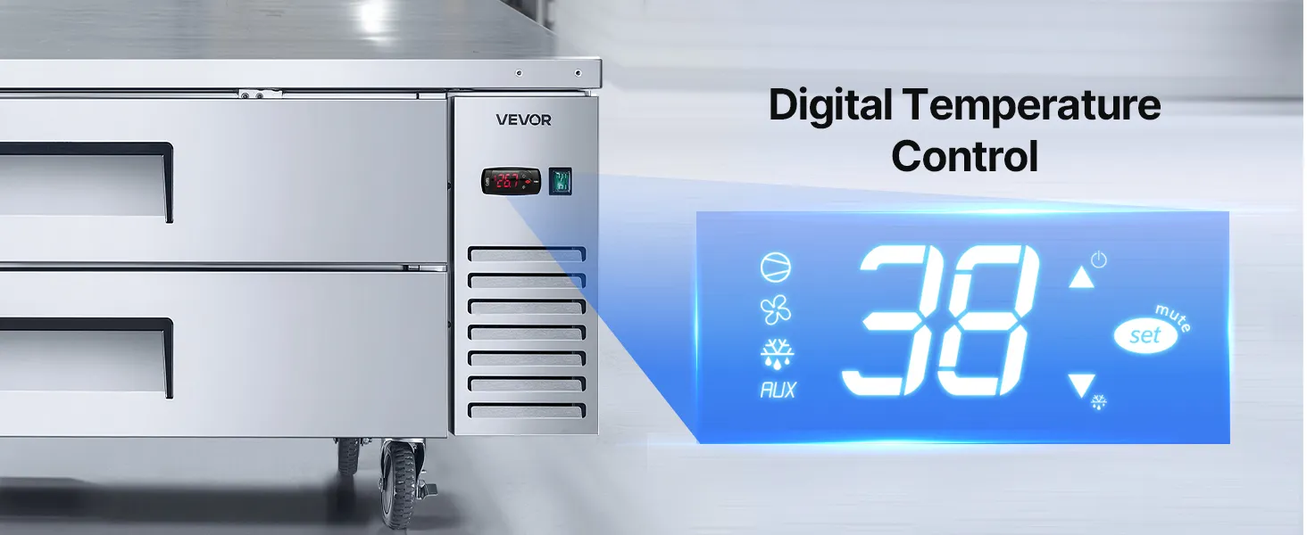 VEVOR Chef Base Refrigerator, 52" W Commercial Chef Bases Worktop Refrigerators, 2-Drawer Under ...