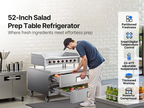 VEVOR Chef Base Refrigerator, 52" W Commercial Chef Bases Worktop Refrigerators, 2-Drawer Under ...