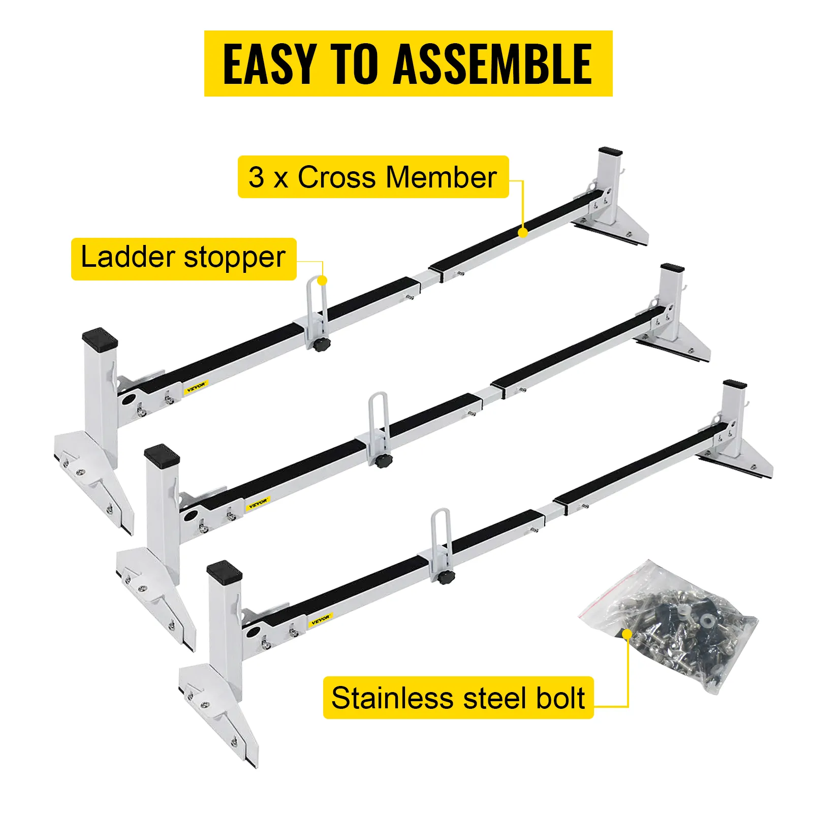 VEVOR Van Roof Ladder Rack, 3 Bars, 661 LBS Capacity, 46.9"-59.1 ...
