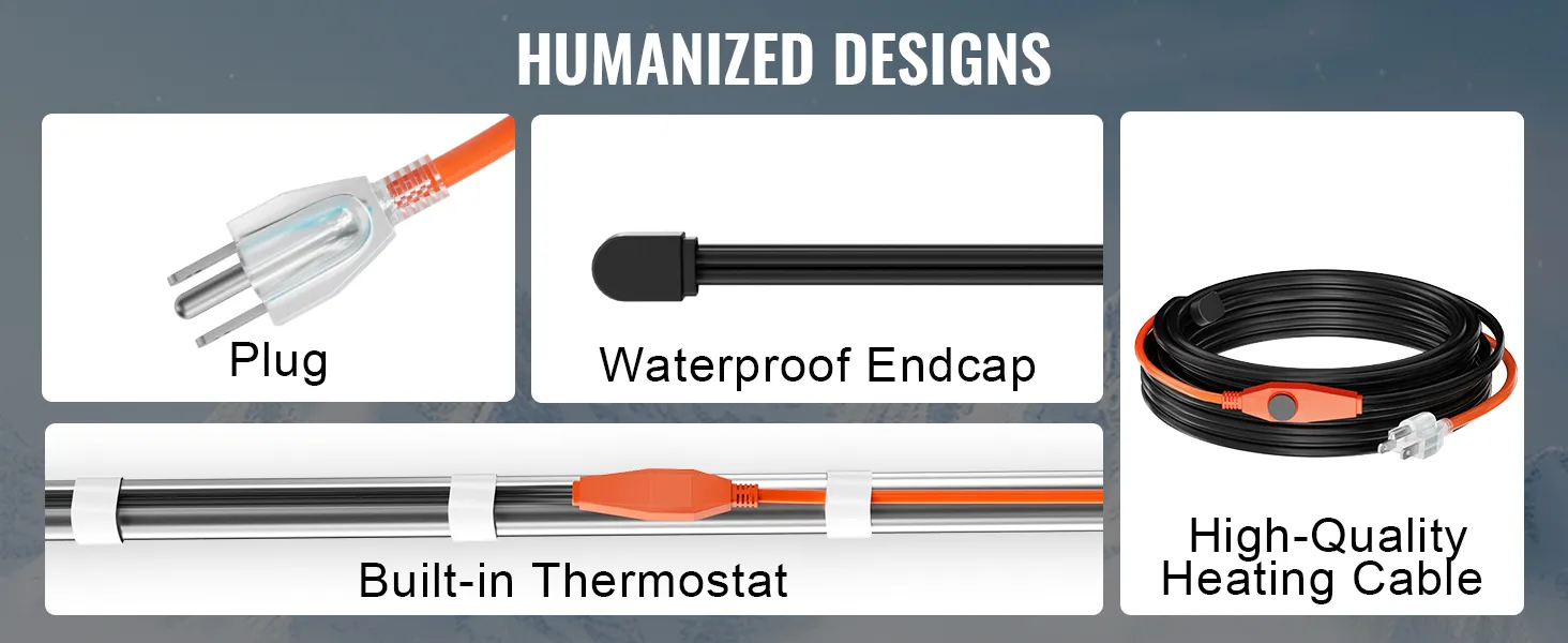 VEVOR Pipe Heating Cable, 30FT 7W/FT Heat Tape for Pipes with Built-in ...