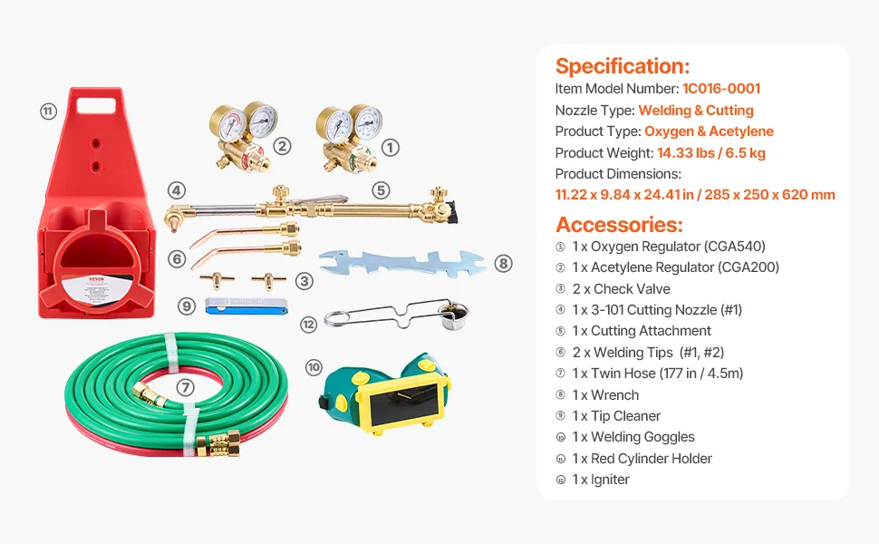 VEVOR Oxygen Acetylene Torch Kit, Gas Welding Cutting Torch Kit, 14PCS ...