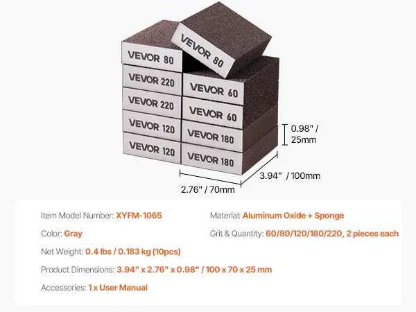 VEVOR Sandpaper Blocks – 10 PCS, 3.94 × 2.76 × 0.98 Size