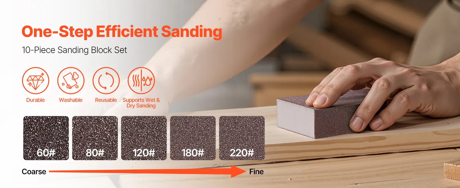 VEVOR Sandpaper Blocks – 10 PCS, 3.94 × 2.76 × 0.98 Size