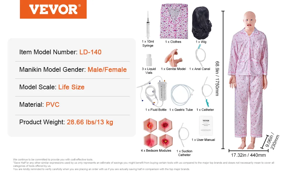 VEVOR Nursing Training Manikin, Male/Female Life Size Demonstration ...