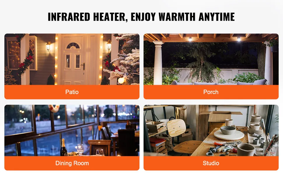 VEVOR Hanging Patio Heater, 1500W Outdoor/Indoor Electric Space ...