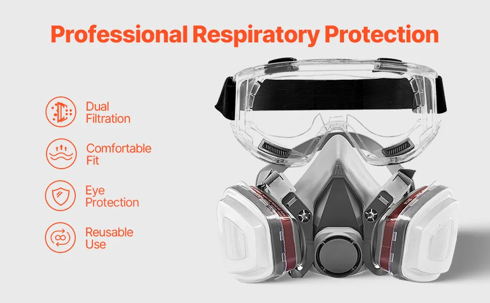 VEVOR Half Respirator Mask – Dual Filters, 12 KN95 Inserts