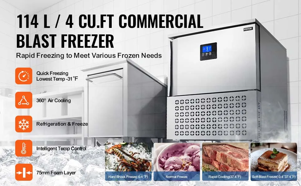 114L Commercial Blast Freezer 5 Trays Blast Chiller Chest Seafood ...
