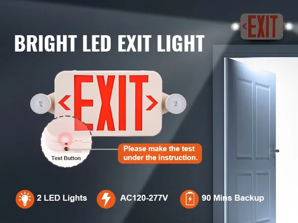 VEVOR LED Exit Sign with Emergency Lights, Two LED Adjustable Heads ...