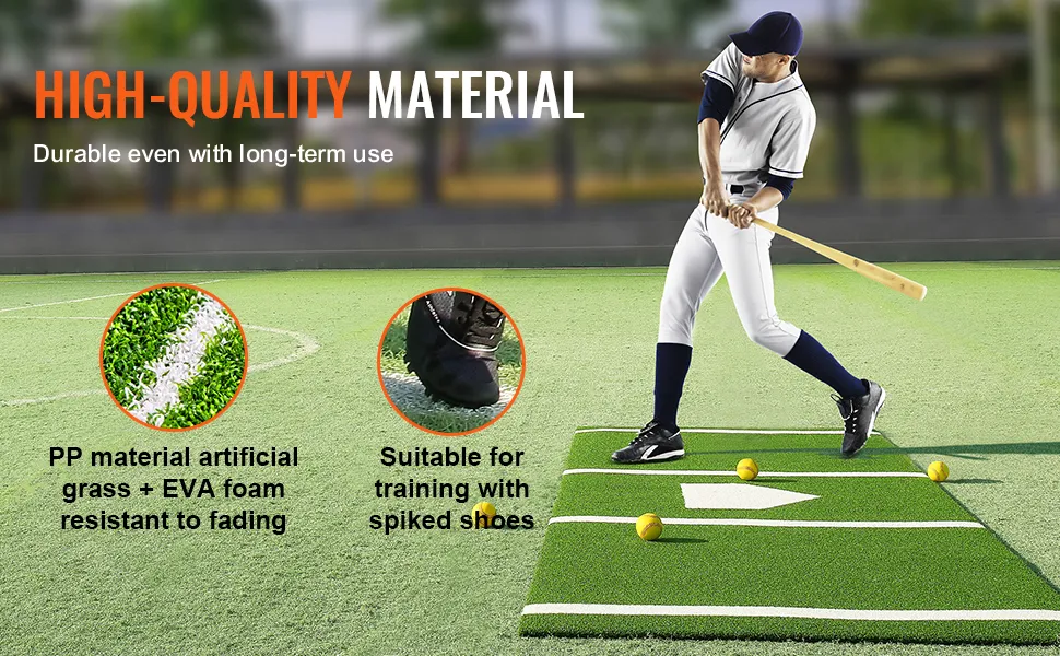 VEVOR Baseball Softball Hitting Batting Mat, 10' x 3.8' Indoor/Outdoor ...