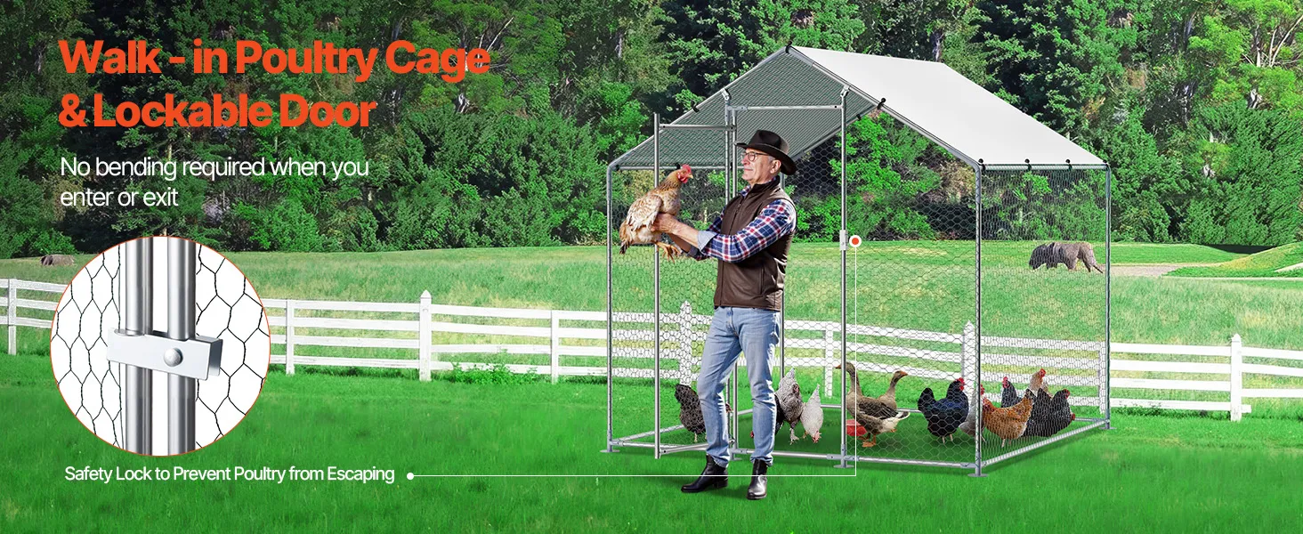 Metal Chicken Coop 6.56x6.56x6.56ft Walk-in Chicken Run with Cover Spire Roof | VEVOR US