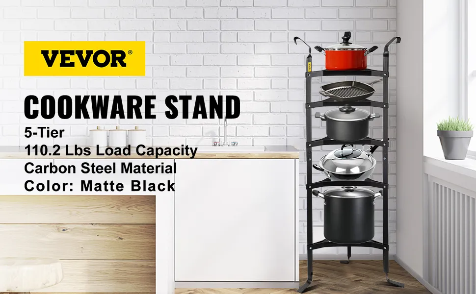 VEVOR 5-Tier Cookware Stand, Carbon Steel Multi-Layer Pot Rack, 42.7 ...
