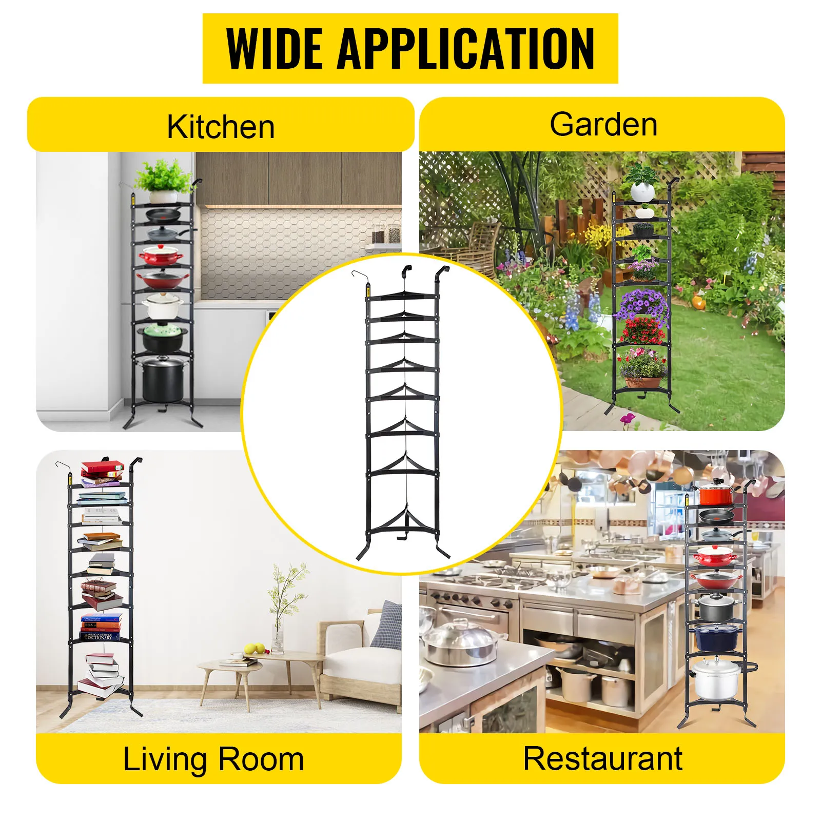 VEVOR 8-Tier Cookware Stand, 68-inch Multi-Layer Pot Rack, Carbon Steel ...