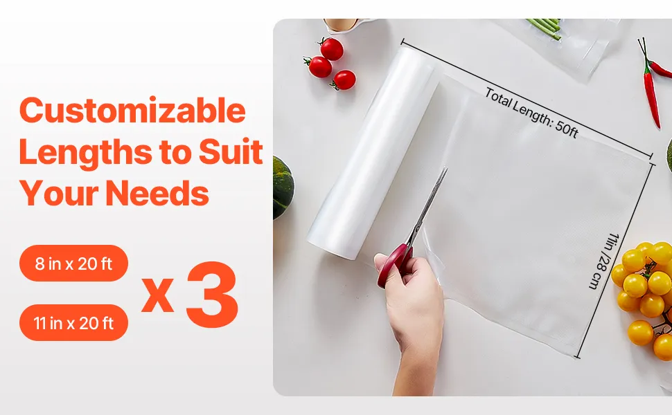 VEVOR Vacuum Sealer Bags, 3 Rolls 11 In x 20 Ft & 3 Rolls 8 In x 20 Ft ...