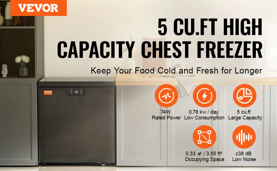 VEVOR Chest Freezer, 3.88 Cu.ft / 110 L Compact Deep Freezer, Free ...