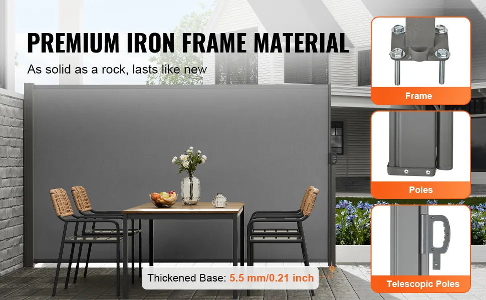 VEVOR Retractable Side Awning, 63''x 118'' Outdoor Privacy Screen, 180g Polyester Water-proof ...