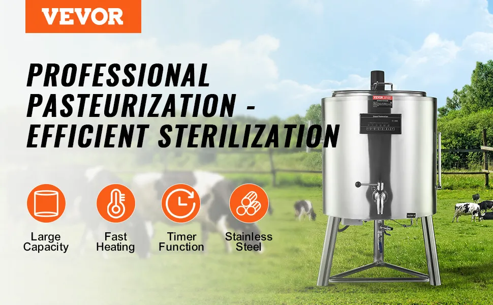 VEVOR Milk Pasteurizer 100L, Commercial Milk Pasteurization Machine, Food Grade 304 Stainless ...