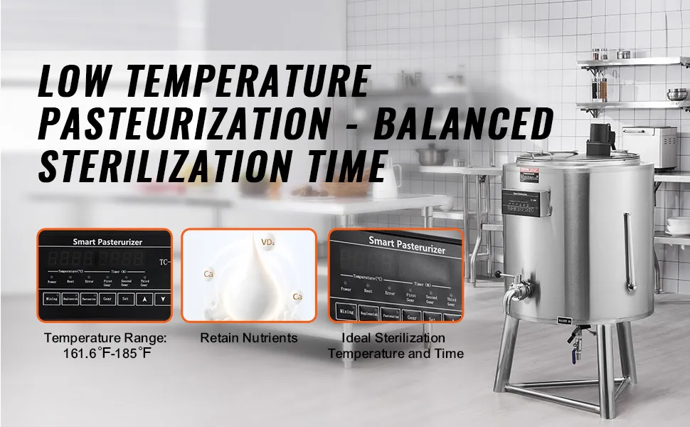 VEVOR Milk Pasteurizer 100L, Commercial Milk Pasteurization Machine, Food Grade 304 Stainless ...