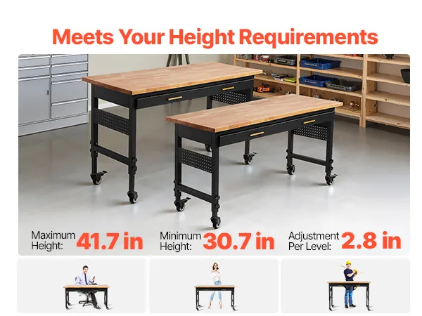 VEVOR Workbench with Rollers – 60" Adjustable Table