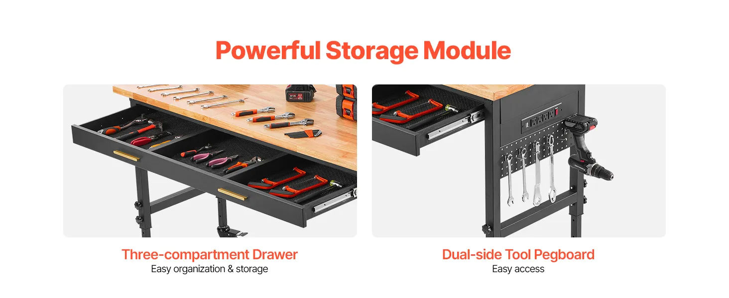 VEVOR Workbench with Rollers – 60" Adjustable Table