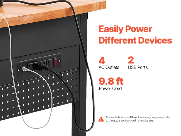 VEVOR Workbench with Rollers – 60" Adjustable Table
