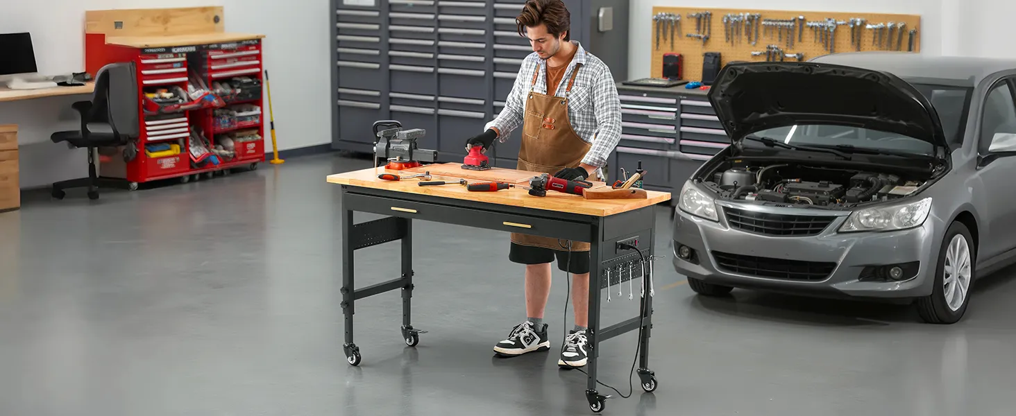 VEVOR Workbench with Rollers – 60" Adjustable Table