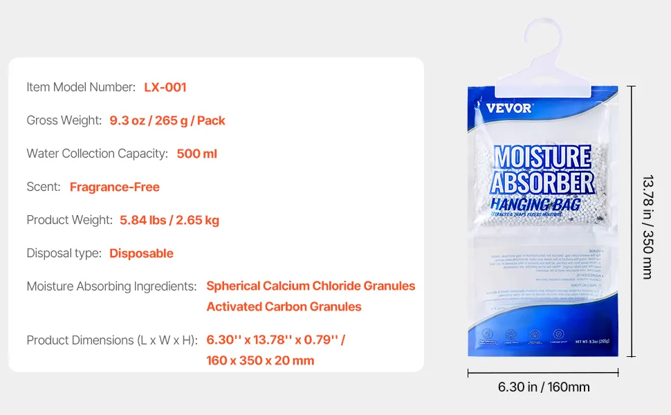VEVOR Moisture Absorber Bags for Closet – 9.3 oz, 10 Pack