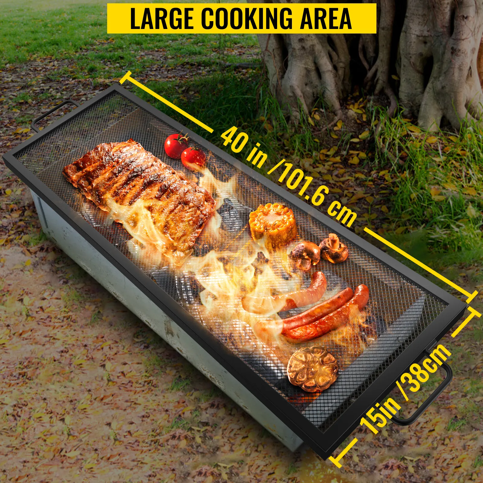 VEVOR Rectangle Cooking Grate Fire Pit Grill 40x15-inch Fire Pit ...