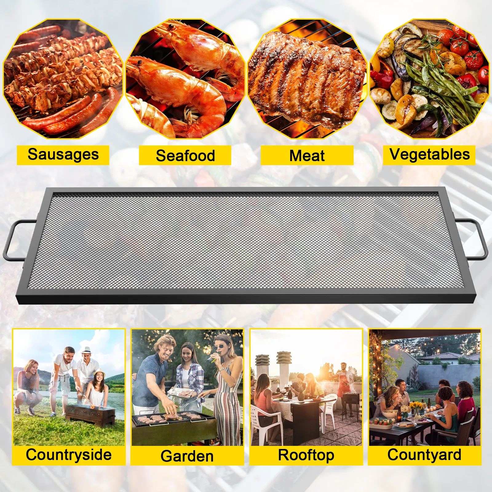 VEVOR Rectangle Cooking Grate Fire Pit Grill 40x15-inch Fire Pit ...