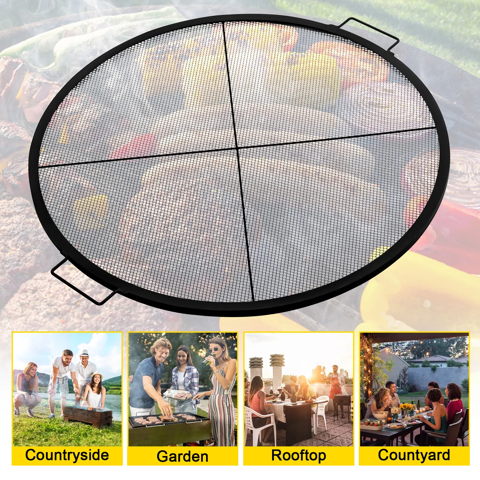 VEVOR Round Fire Pit Grate, 25" Diameter Fire Pit Grill Grate, X-Marks ...