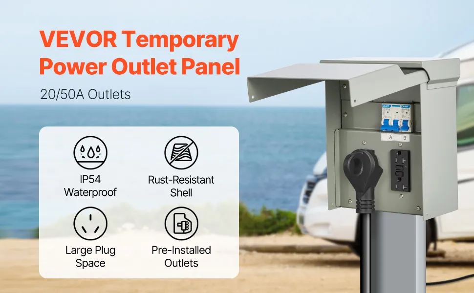 VEVOR Temporary Power Outlet Panel, 20 50 Amp, RV EV Electrical Outlet ...