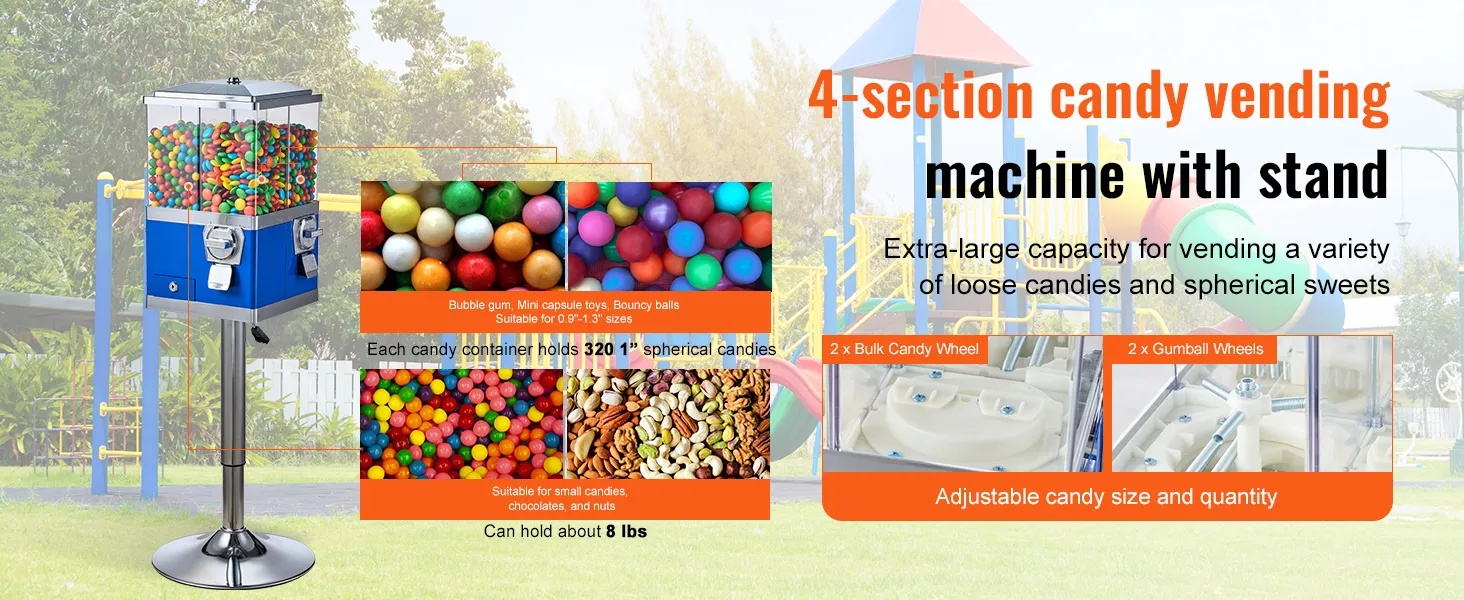 VEVOR Commercial Vending Machine, Four Compartment Rotatable Gumball ...