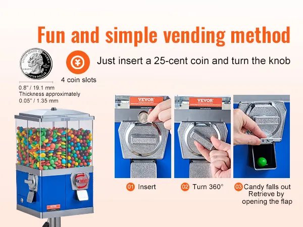 VEVOR Commercial Vending Machine, Four Compartment Rotatable Gumball ...