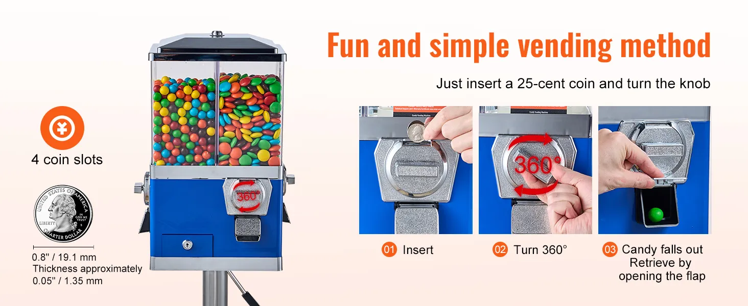 VEVOR Commercial Vending Machine, Four Compartment Rotatable Gumball ...
