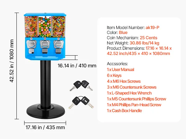 VEVOR Candy Vending Machine, Triple Compartment Candy Vending Machine ...