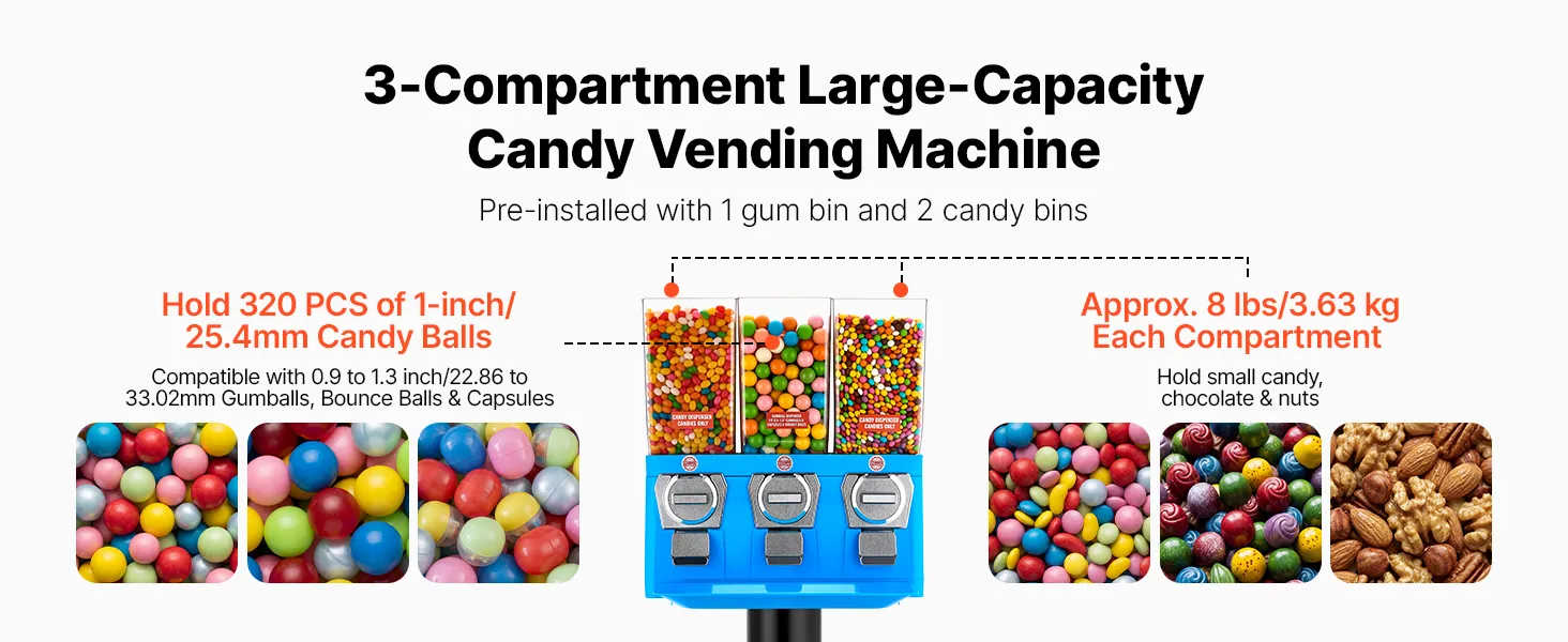 VEVOR Candy Vending Machine, Triple Compartment Candy Vending Machine ...