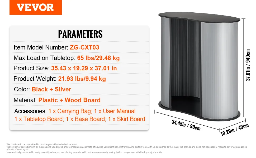 VEVOR Portable Tradeshow Podium Table, 35.43" x 19.29" x 37.01 ...