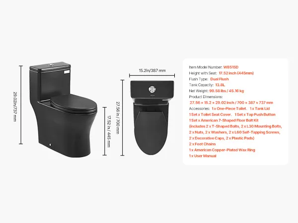 VEVOR Black Elongated Toilet – 1.0/1.28 GPF, 17.52", 99 lbs