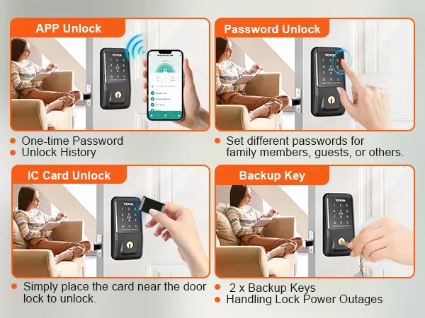 VEVOR Smart Lock, Keyless Entry Door Lock with Bluetooth App Control, IC Card, Electronic Keypad ...