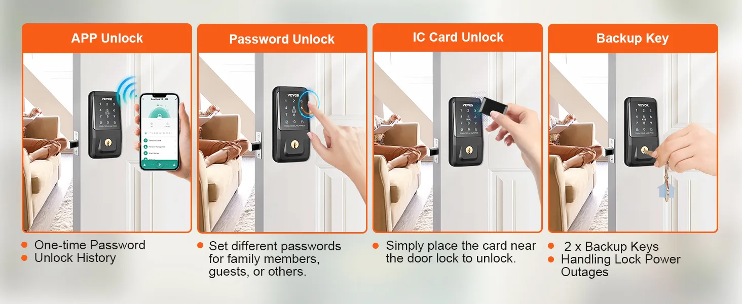 VEVOR Smart Lock, Keyless Entry Door Lock with Bluetooth App Control, IC Card, Electronic Keypad ...