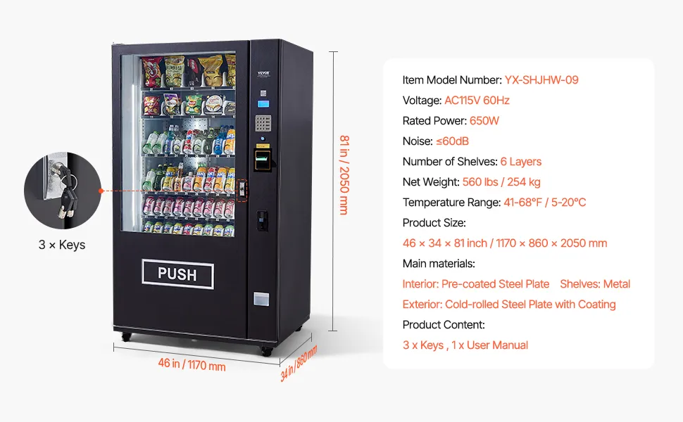 60 Slots Combo Vending Machine ICT Bill/Coin Acceptor Refrigerated ...
